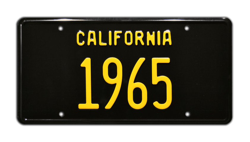 California | 1965 | Metal Stamped Vanity License Plate – Celebrity Machines