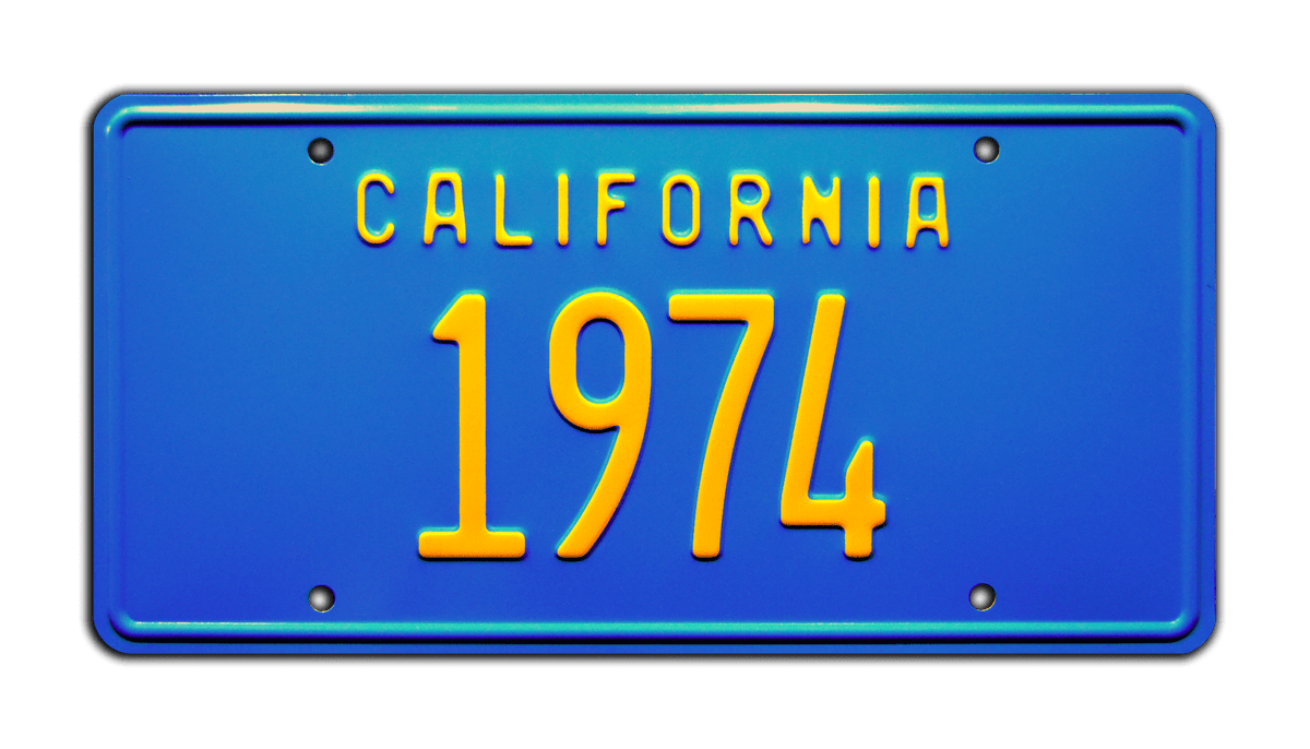 California | 1974 | Metal Stamped Vanity License Plate – Celebrity Machines